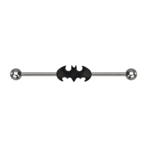 dc comics unisex batman stainless steel industrial barbell. official licensed jewelry. black/silver, one size (batmbct02k)