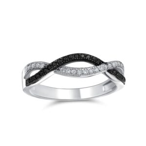 two tone intertwined twist knot 1/2 eternity black & white pave cubic zirconia cz infinity band ring for women girlfriend .925 sterling silver