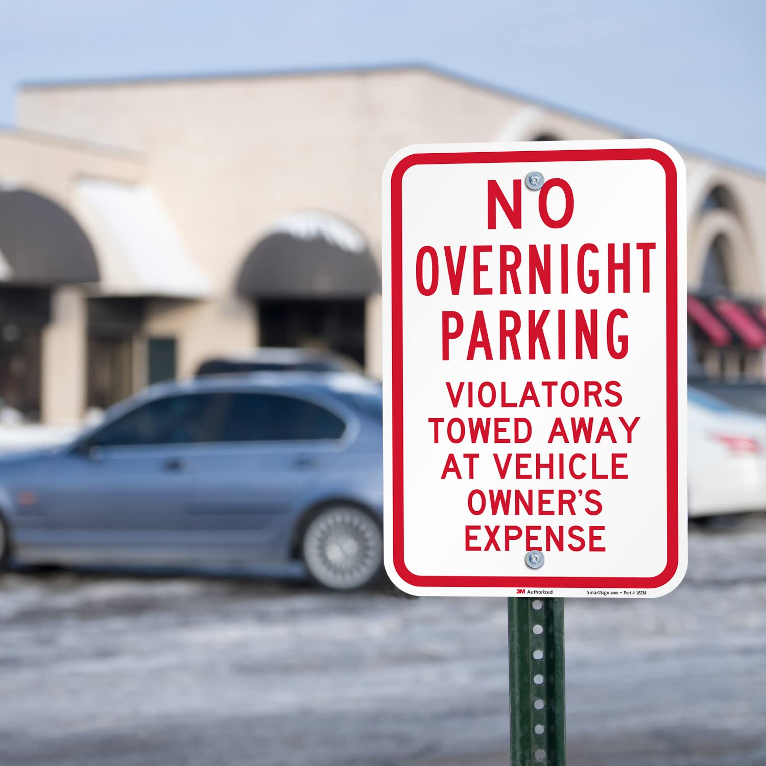 SmartSign 18 x 12 inch “No Overnight Parking - Violators Towed Away At Vehicle Owner's Expense” Metal Sign, 63 mil Aluminum, 3M Laminated Engineer Grade Reflective Material, Red and White