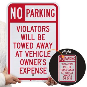 smartsign - t1-1061-eg_12x18 no parking - violators towed sign by | 12" x 18" 3m engineer grade reflective aluminum