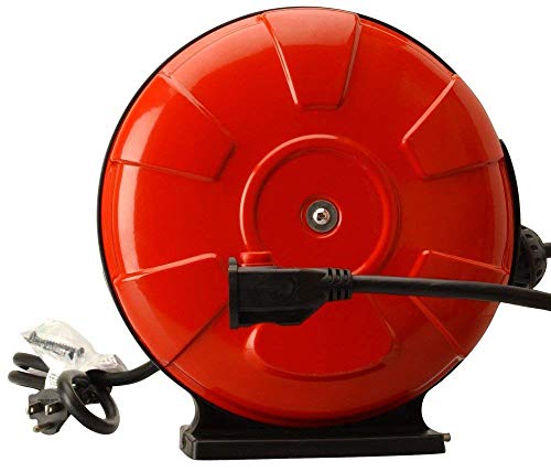 Woods 48004 14/3 SJTW Metal Extension Cord Reel with Locking Plug; Red; 30-Feet; Foot; Orange