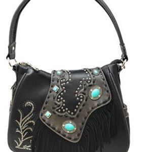 Turquoise and Fringe Western Shoulder Bag - Tan