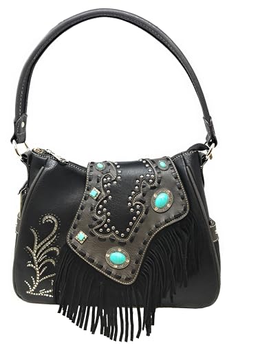 Turquoise and Fringe Western Shoulder Bag - Tan