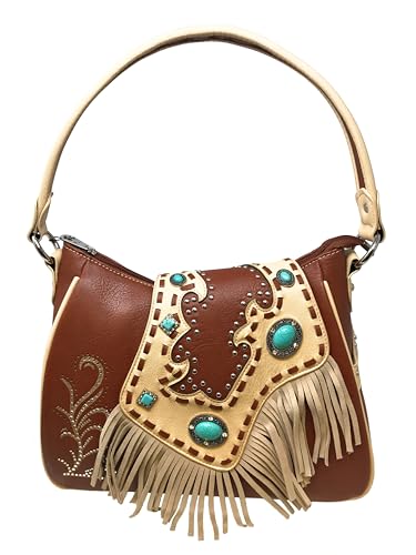 Turquoise and Fringe Western Shoulder Bag - Tan