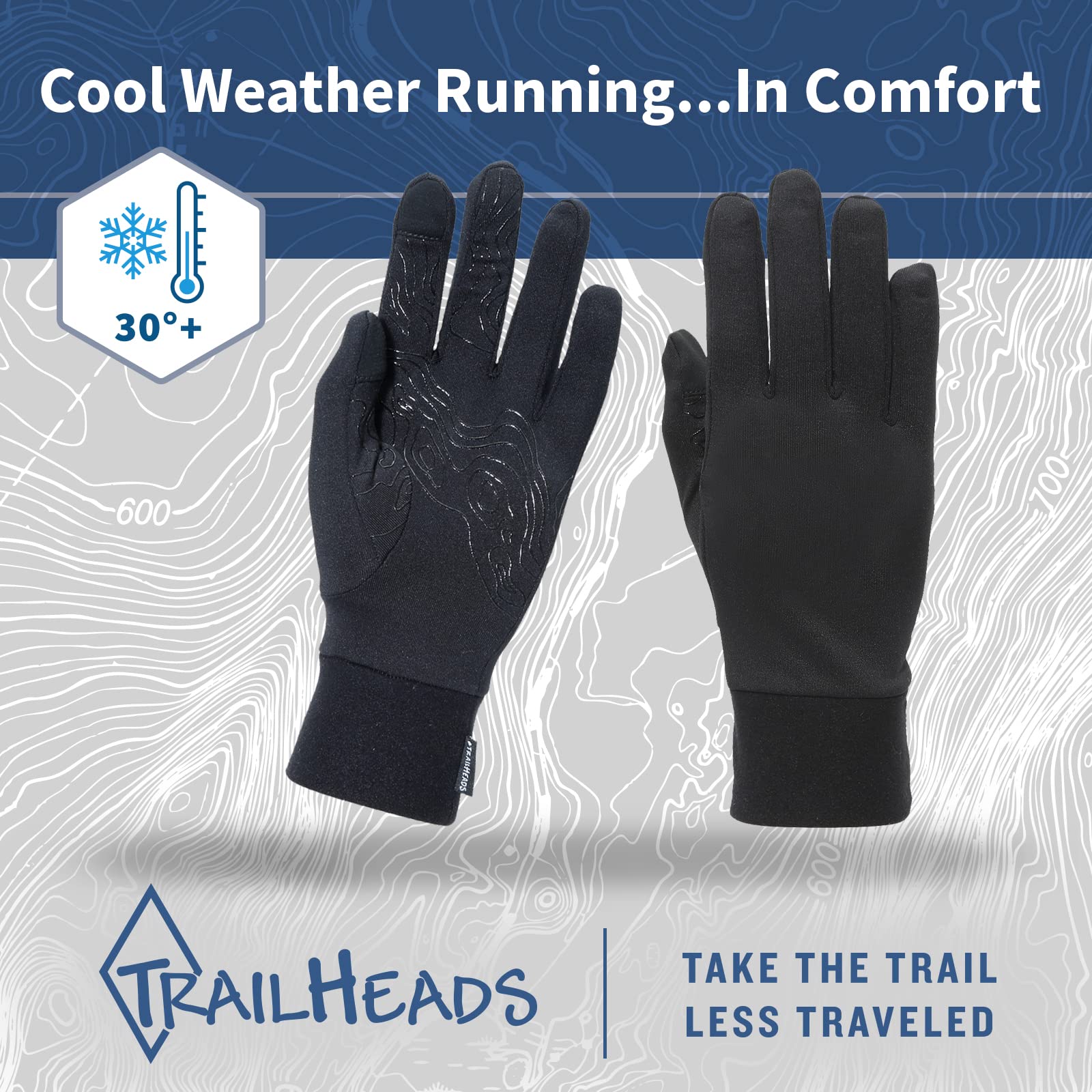 TrailHeads Running Gloves | Lightweight Gloves with Touchscreen Fingers - black (large)