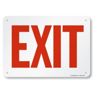 smartsign aluminum sign, legend "exit", 7" high x 10" wide, red on white