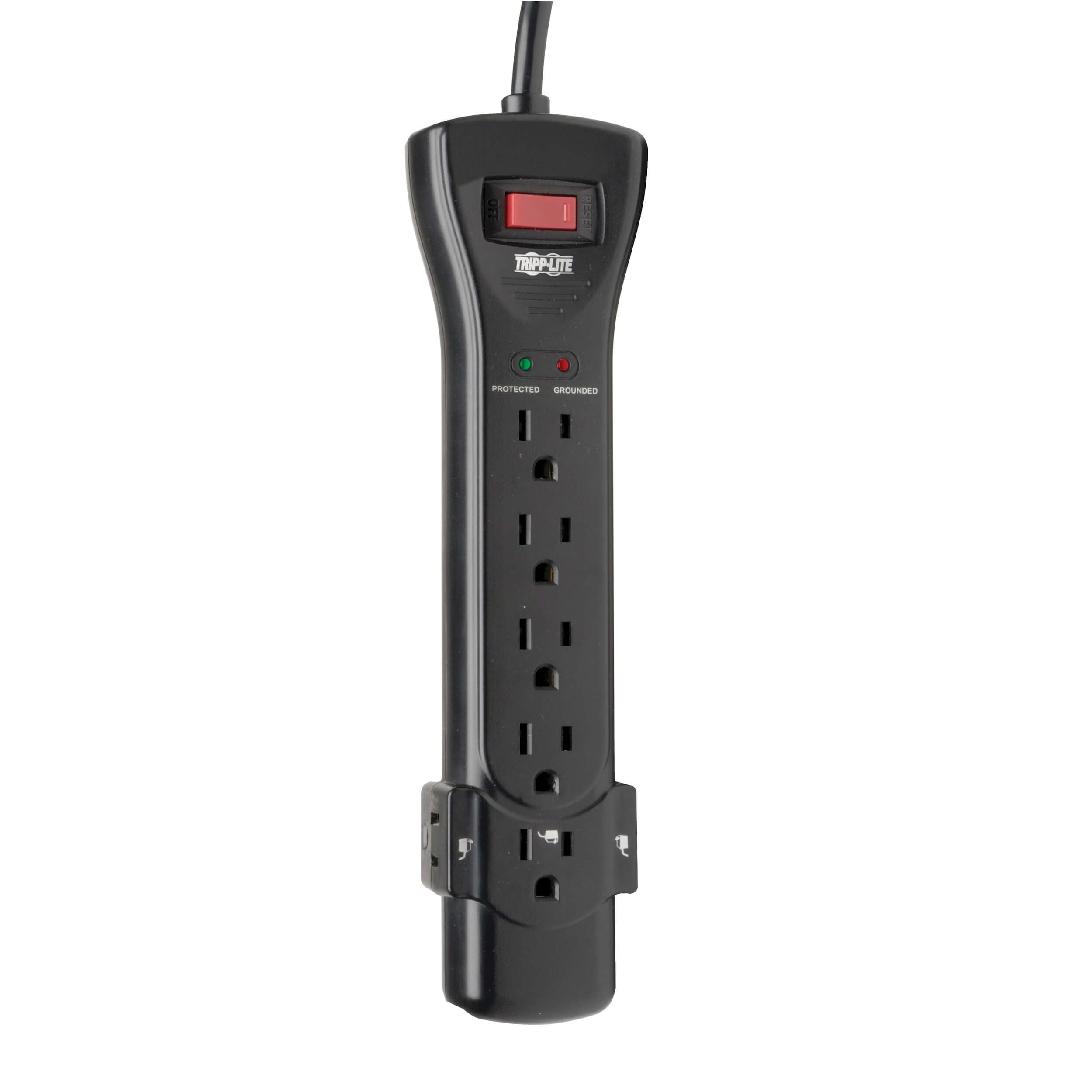 Tripp Lite 7-Outlet Surge Protector Power Strip, 7 Foot / 2.13M Cord, Right Angle Plug, 2160 Joules, Black & $75,000 Insurance (SUPER7B)