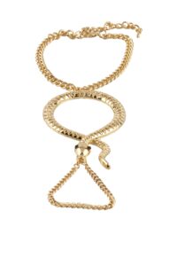 jotw snake adjustable finger ring and hand chain bracelet (goldtone, metal)