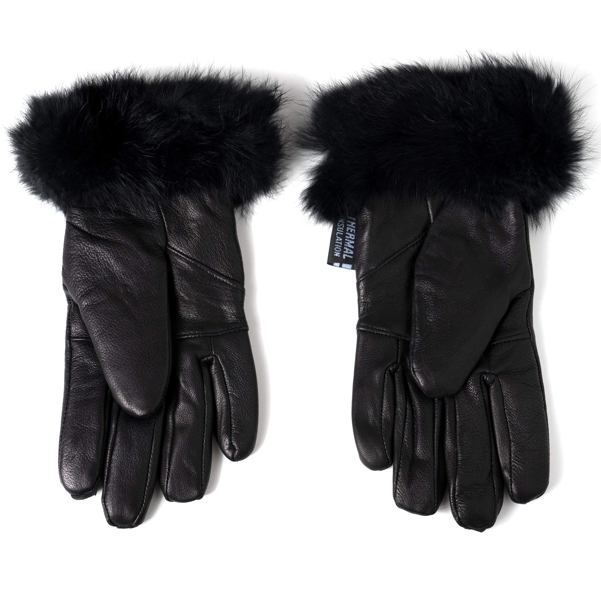 Alpine Swiss Womens Leather Dressy Gloves Faux Fur Trim Cuff Thermal Lining Black Medium