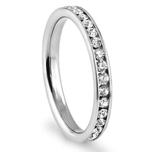 metal factory 316l stainless steel white cubic zirconia cz eternity wedding 3mm band ring sz 9