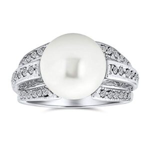 bling jewelry crystal white simulated pearl cocktail ring rhodium plated,size:6