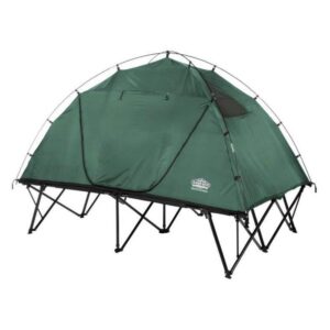 kamp-rite double ctc compact quick setup 2 person tent cot, chair and tent with rain fly, 600 d roller wheeled carry bag & 190t carry bag, green