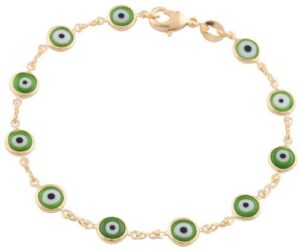 jotw gold overlay with mini evil eye style 7.5 inch clasp bracelet (green)