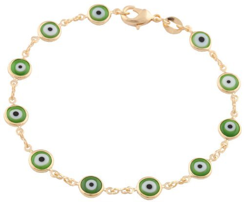 JOTW Gold Overlay with Mini Evil Eye Style 7.5 Inch Clasp Bracelet (Green)