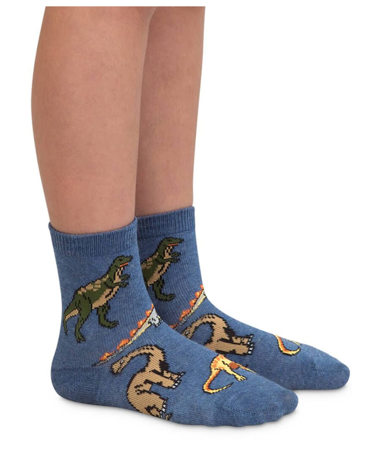 Jefferies Socks Little Boys' 3-7 Dino Triple Treat Socks (Pack of 3), Pine, X-Small