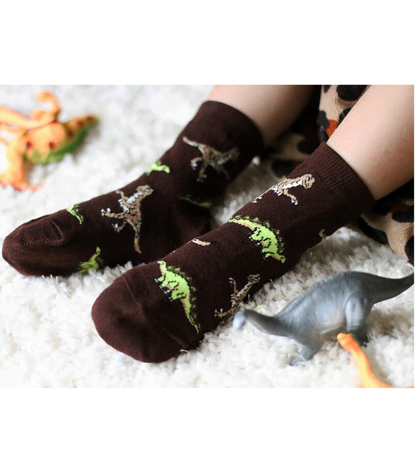 Jefferies Socks Little Boys' 3-7 Dino Triple Treat Socks (Pack of 3), Pine, X-Small