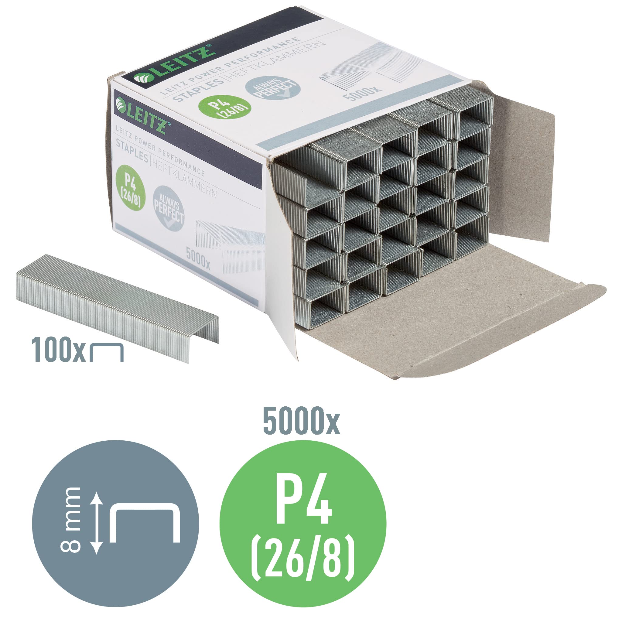 Leitz Power Performance P4 26/ 8 Staples - Silver (Pack of 5000)