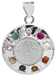 exotic india shri yantra pendant with navaratna - sterling silver and copper