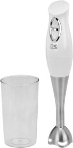 kalorik electronic stick mixer dual speed control settings, stainless steel shaft and blade ,200 watt motor for easy mixing, 30 fluid ounce mixing cup