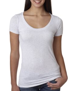 next level ladies' triblend scoop l heather white