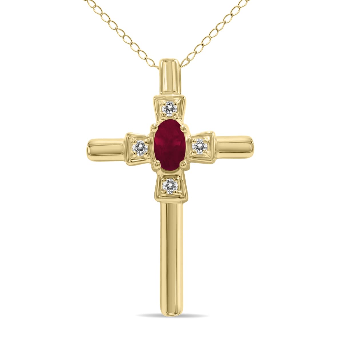 SZUL Ruby and Diamond Cross Pendant 10K Yellow Gold