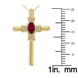 SZUL Ruby and Diamond Cross Pendant 10K Yellow Gold