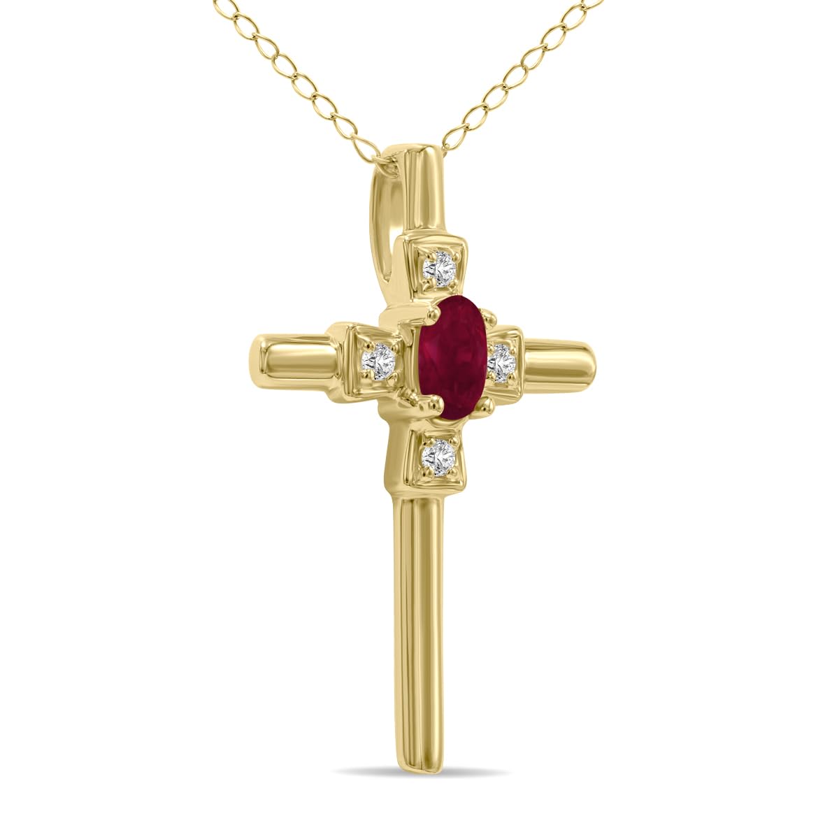 SZUL Ruby and Diamond Cross Pendant 10K Yellow Gold