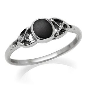 silvershake petite created black onyx inlay 925 sterling silver celtic trinity knot ring minimalist jewelry for women or teens size 7