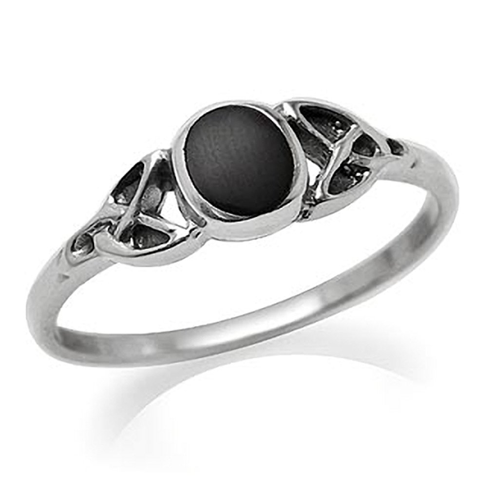 Silvershake Petite Created Black Onyx Inlay 925 Sterling Silver Celtic Trinity Knot Ring Minimalist Jewelry for Women or Teens Size 7