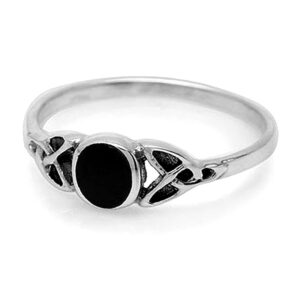 Silvershake Petite Created Black Onyx Inlay 925 Sterling Silver Celtic Trinity Knot Ring Minimalist Jewelry for Women or Teens Size 7