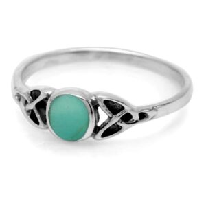 Silvershake Petite Created Green Turquoise Inlay 925 Sterling Silver Celtic Knot Ring Size 6