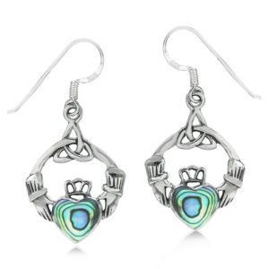 silvershake abalone paua shell 925 sterling silver triquetra celtic knot claddagh dangle hook earrings