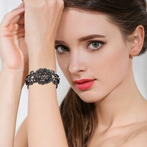 EVER FAITH Black-Tone Insect Butterfly Rose Bracelet Black Austrian Crystal