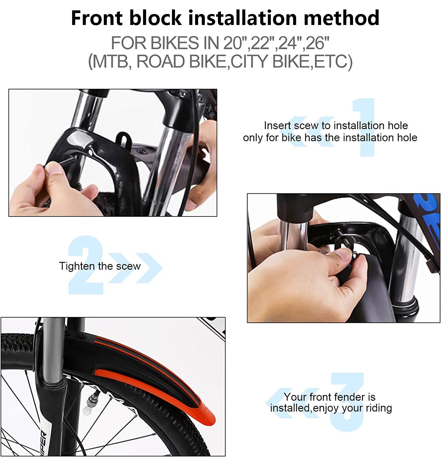 Adjustable Road Mountain Bike Bicycle Cycling Tire Front/Rear Mud Guards Mudguard Fenders Set (White)