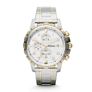 fossil men's dean quartz stainless steel chronograph watch, color: gold/silver (model: fs4795ie)