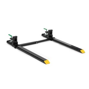 titan attachments medium-duty 60" clamp-on pallet forks with adjustable stabilizer bar, 46" x 4" fork length, rated 4,000 lb, easy to install on loader or skid steer bucket