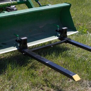 Titan Attachments Medium-Duty 60" Clamp-on Pallet Forks with Adjustable Stabilizer Bar, 46" x 4" Fork Length, Rated 4,000 LB, Easy to Install on Loader or Skid Steer Bucket