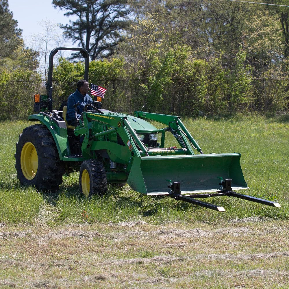 Titan Attachments Medium-Duty 60" Clamp-on Pallet Forks with Adjustable Stabilizer Bar, 46" x 4" Fork Length, Rated 4,000 LB, Easy to Install on Loader or Skid Steer Bucket