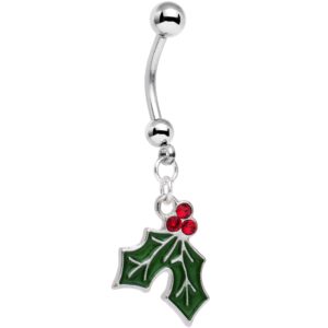 body candy holiday mistletoe dangle belly ring created with crystal