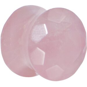 body candy 9/16" rose quartz semi precious stone faceted double flare ear gauge plug (1 piece)