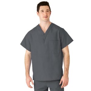 medline angelstat unisex reversible v-neck scrub top, 2 pockets, charcoal, size x-large