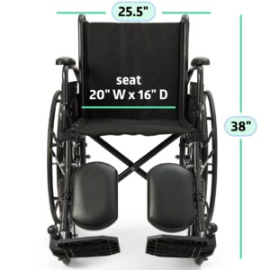 Medline 20” Foldable K4 Wheelchair with Swing-Back Desk-Length Arms & Elevating Legrests, 300 lbs. Capacity, Transport Chair for Adults & Seniors