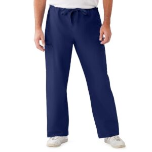 medline comfortease unisex non-reversible drawstring-waist cargo scrub pants, midnight blue, size medium, regular inseam