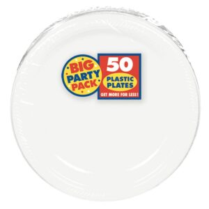 amscan round big party pack 50 count plastic dessert plates, 7-inch, white