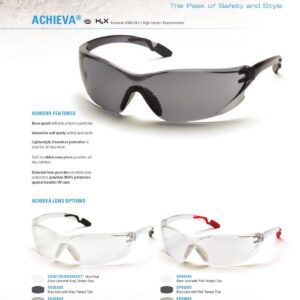 Pyramex Achieva Safety Glasses, Gray Temples/Clear Lens