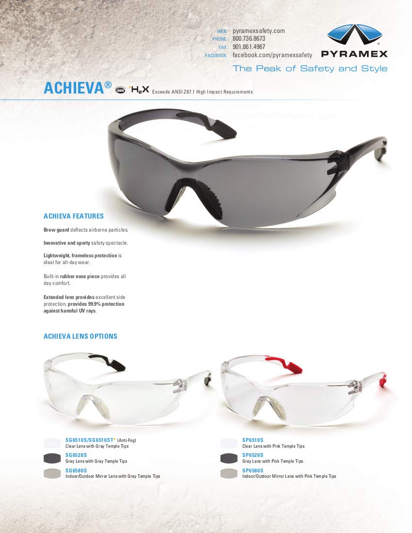 Pyramex Achieva Safety Glasses, Gray Temples/Clear Lens