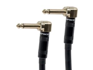 monoprice 1/4-inch ts male to 1/4-inch ts male guitar pedal patch cable with right angle connectors - 0.67 feet - black, 16awg - premier series