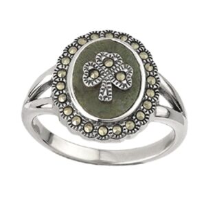 sterling silver irish shamrock connemara marble marcasite ring by solvar size 8