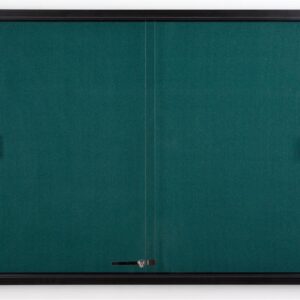 4 x 3 Foot Teal Fabric Tack board for Wall Mount Use, Locking Sliding Glass Door, 48 x 36 Inch Enclosed Bulletin Board for Indoor Use - Black Aluminum with Teal Fabric