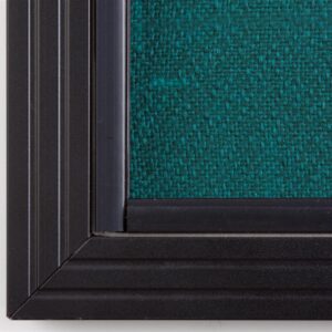 4 x 3 Foot Teal Fabric Tack board for Wall Mount Use, Locking Sliding Glass Door, 48 x 36 Inch Enclosed Bulletin Board for Indoor Use - Black Aluminum with Teal Fabric